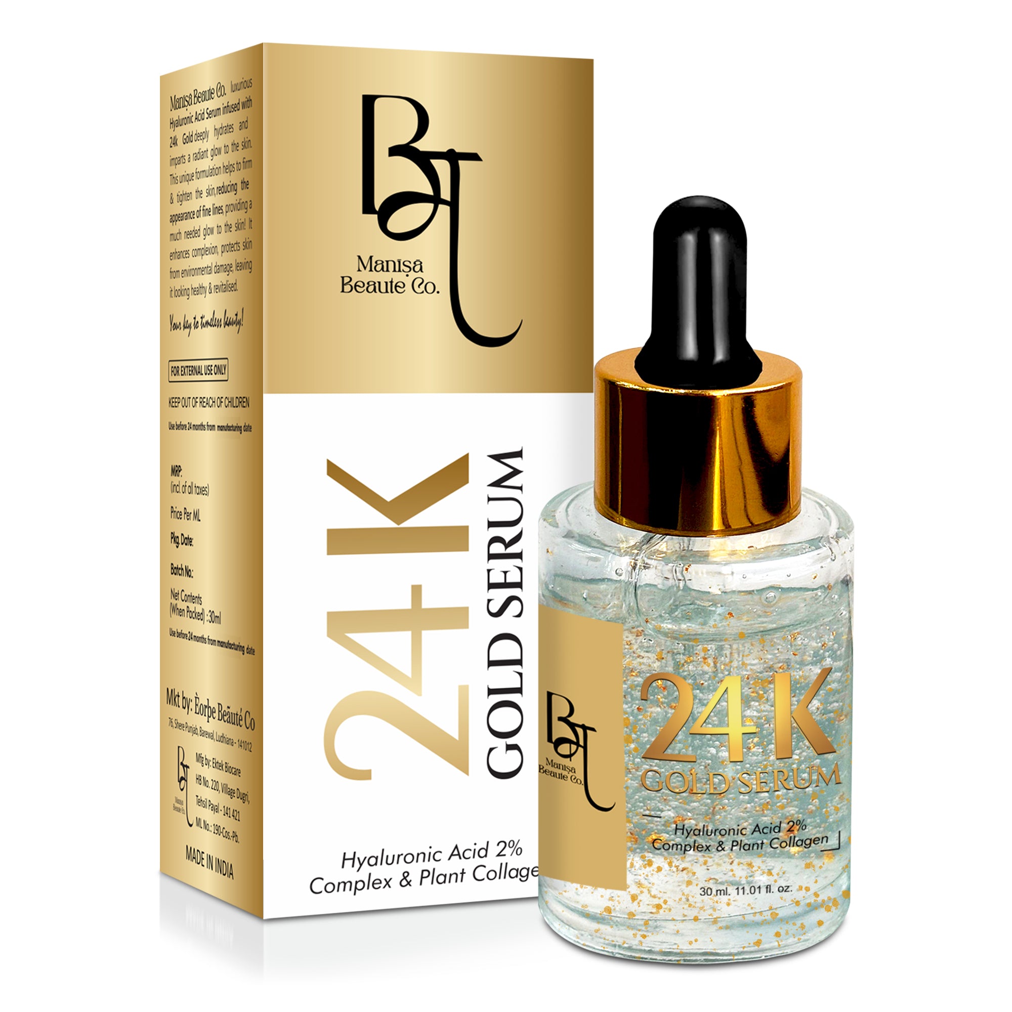 24K Gold Serum With Vitamin C, Hyaluronic Acid & Plant Collagen - 30ML – Manisa Beaute Co.